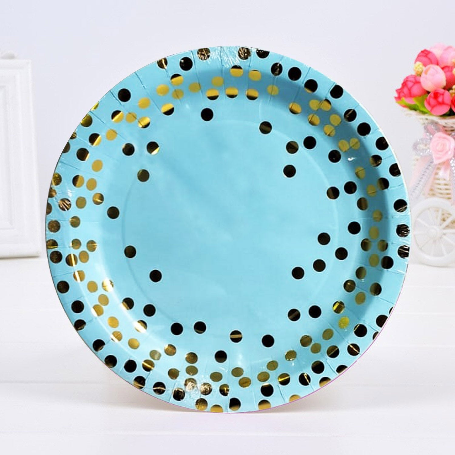Blue & Gold Polka Dot Plates – Jiggles Party Store