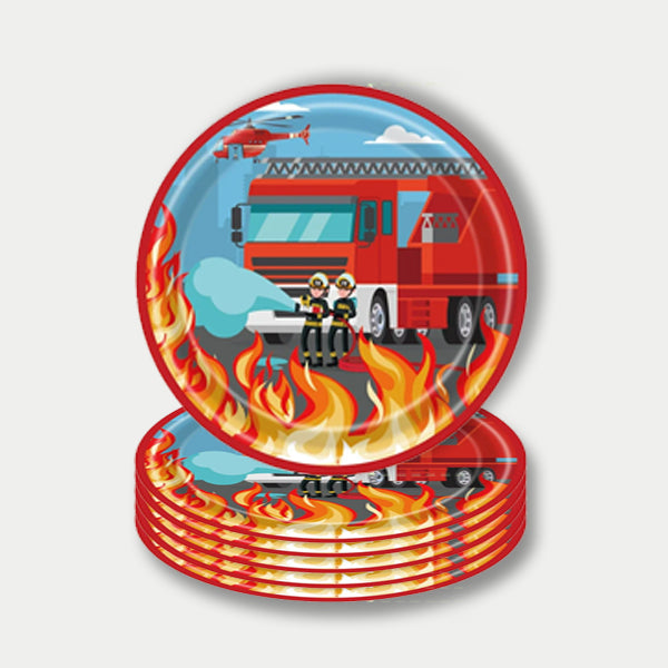 Fire Truck Theme Paper Plates – Jiggles Party Store