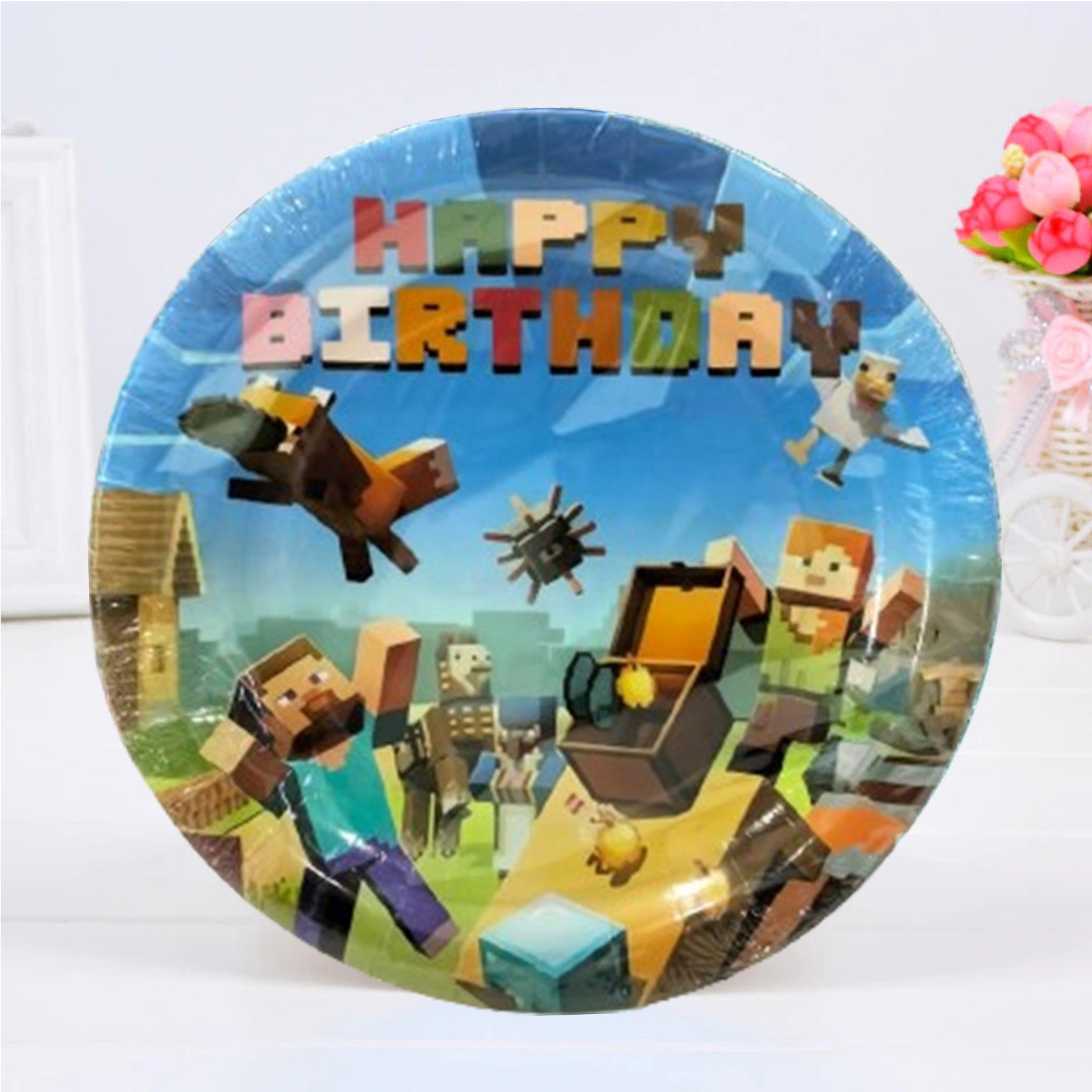 Minecraft Theme Paper Plates – Jiggles Party Store