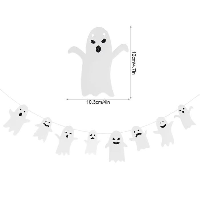 White Cute Ghost Paper Bunting – Jiggles Party Store