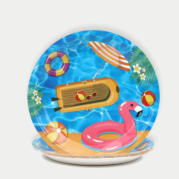 Pool Party Theme Paper Plates – Jiggles Party Store